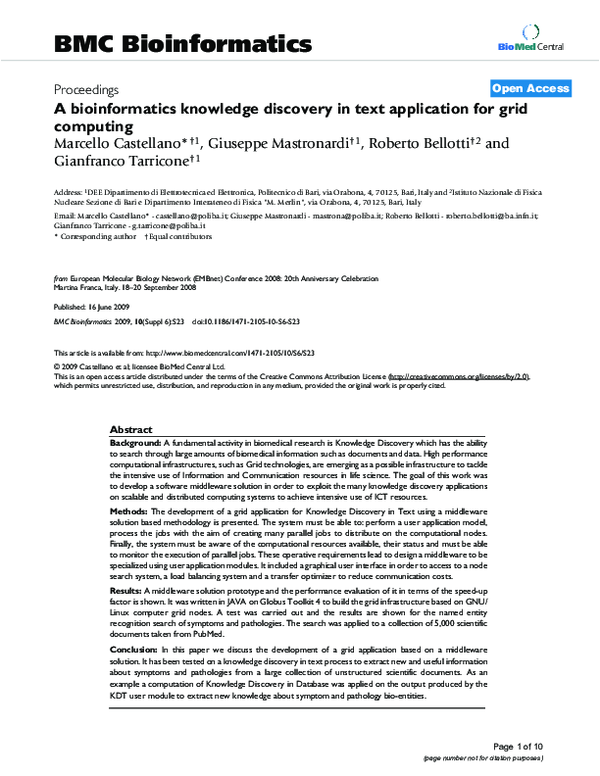 (PDF) A bioinformatics knowledge discovery in text application for grid computing
