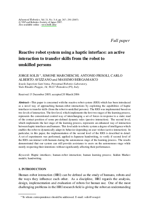 (PDF) Reactive robot system using a haptic interface: an active ...