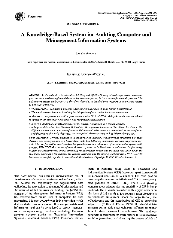 (PDF) A knowledge-based system for auditing computer and Management Information Systems
