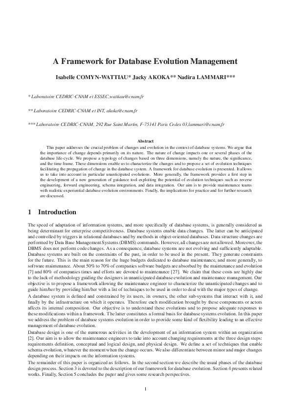 (PDF) A Framework for Database Evolution Management