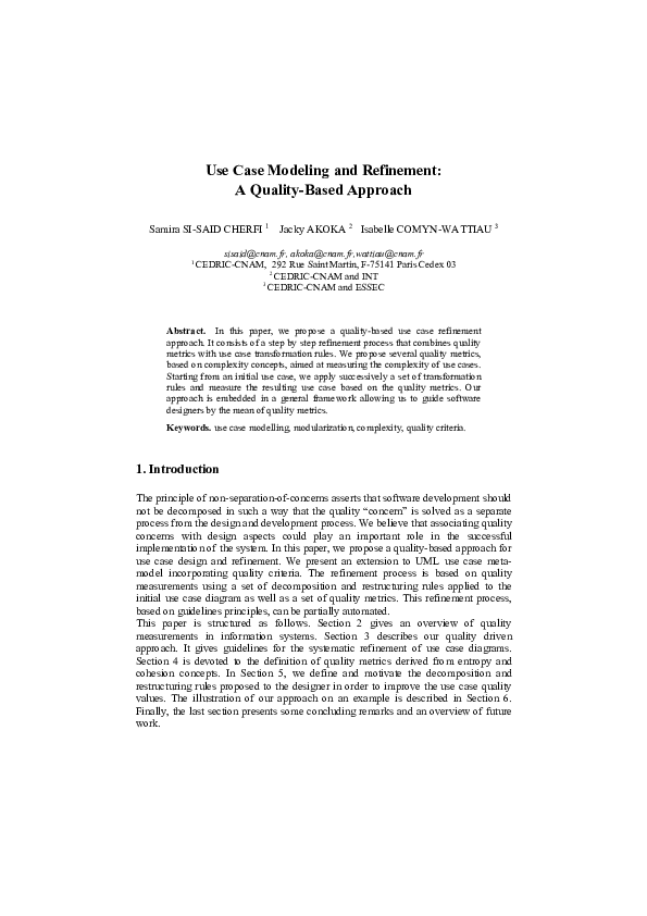 (PDF) Use Case Modeling and Refinement: A Quality-Based Approach