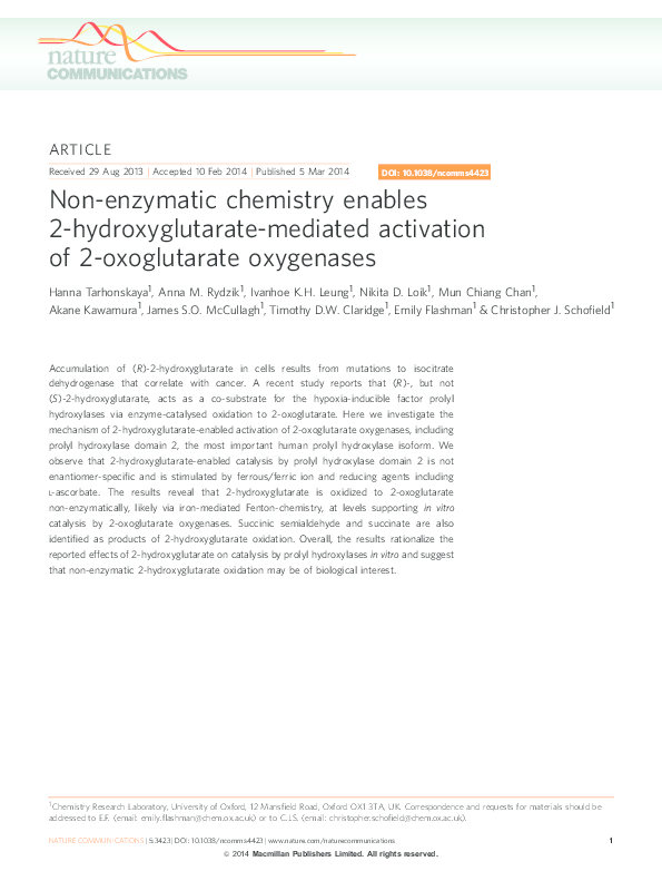 (PDF) Non-enzymatic chemistry enables 2-hydroxyglutarate-mediated activation of 2-oxoglutarate ...