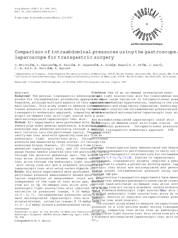 (PDF) Comparison of intraabdominal pressures using the gastroscope and ...