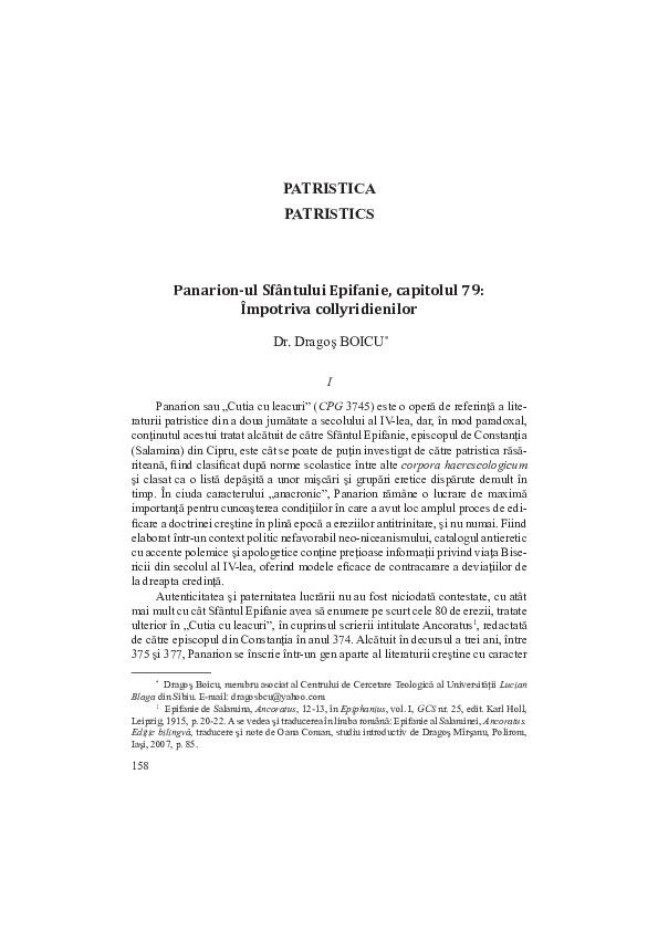 Panarion-ul Sfântului Epifanie, capitolul 79: Împotriva collyridienilor ...