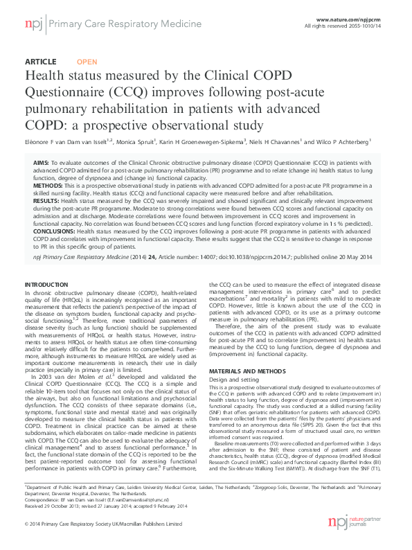 (PDF) Health status measured by the Clinical COPD Questionnaire (CCQ ...