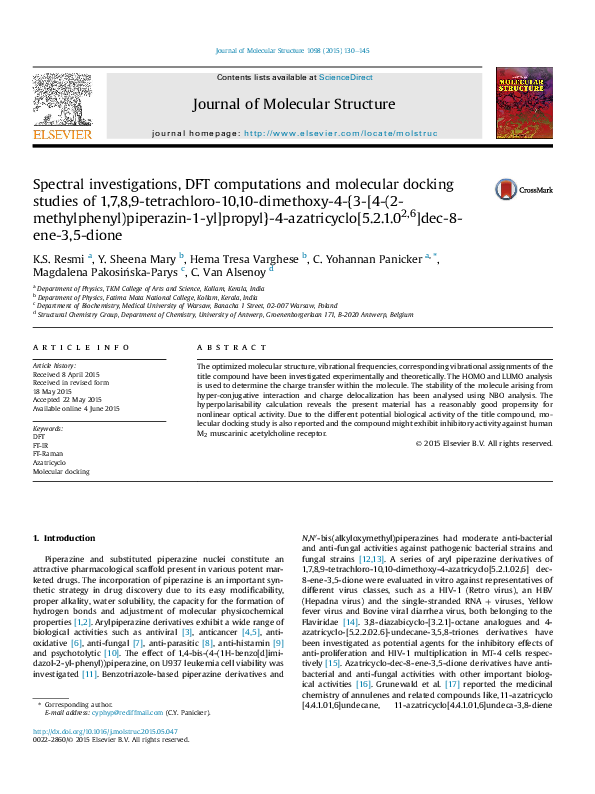 (PDF) Spectral investigations, DFT computations and molecular docking studies of 1,7,8,9 ...