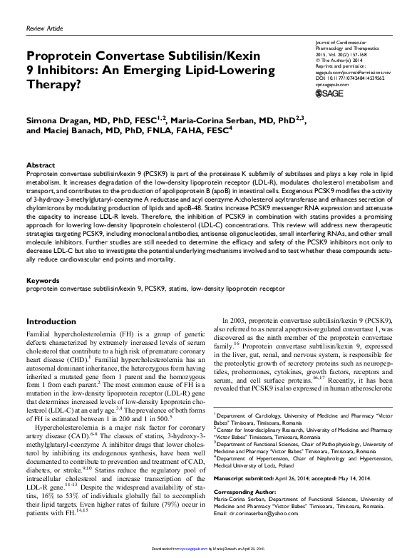 (PDF) Proprotein convertase subtilisin kexin 9 inhibitors: next ...