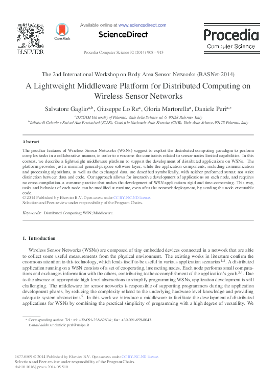 (PDF) A Lightweight Middleware Platform for Distributed Computing on Wireless Sensor Networks