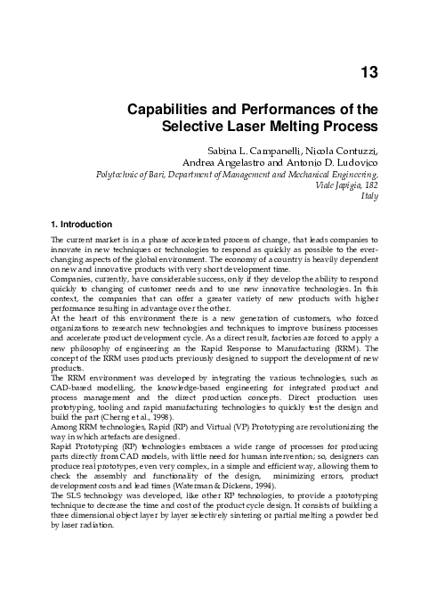 Pdf Capabilities And Performances Of The Selective Laser Melting Process