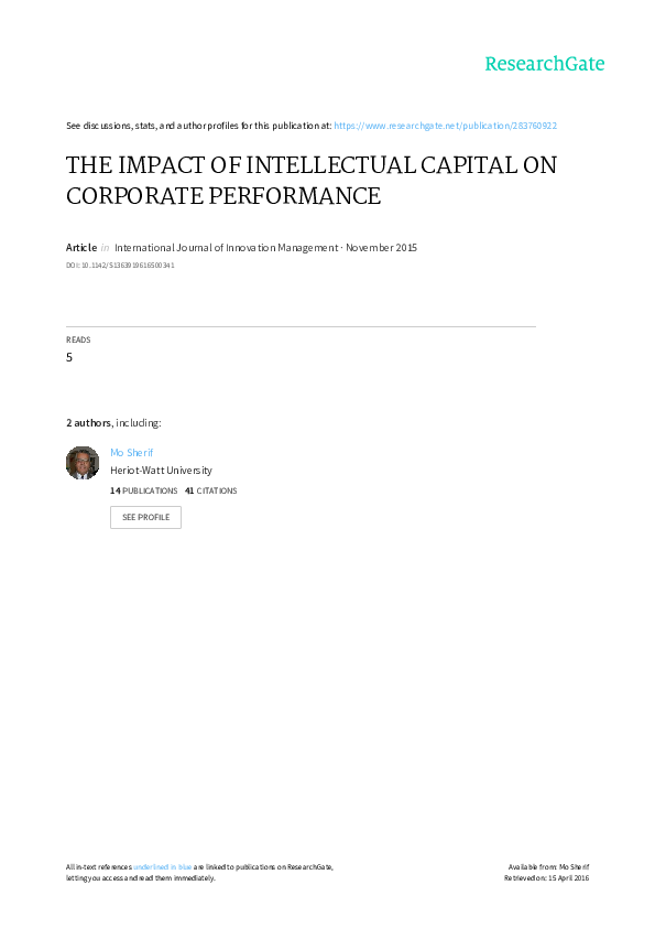 (PDF) THE IMPACT OF INTELLECTUAL CAPITAL ON CORPORATE PERFORMANCE