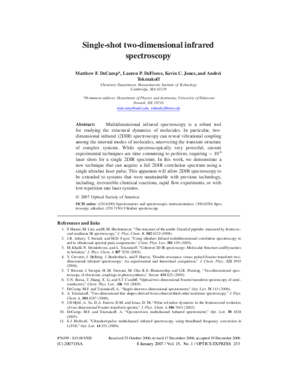 (PDF) Single-shot two-dimensional infrared spectroscopy