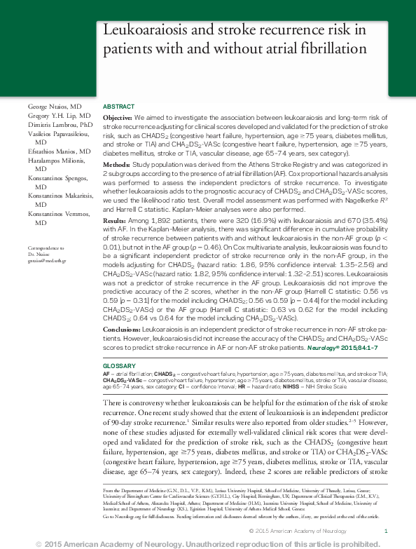 (PDF) Leukoaraiosis and stroke recurrence risk in patients with and ...
