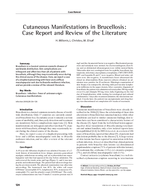 (PDF) Cutaneous Manifestations in Brucellosis: Case Report and Review ...