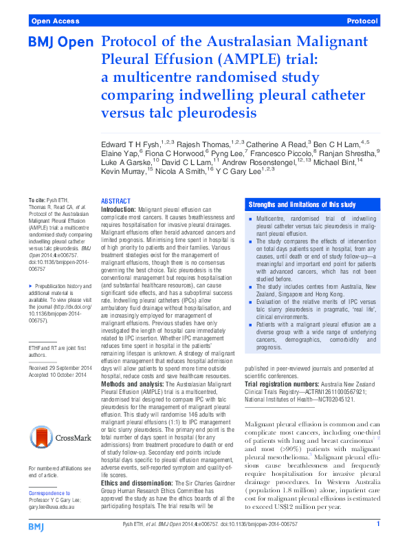 (PDF) Protocol of the Australasian Malignant Pleural Effusion (AMPLE) trial: a multicentre ...
