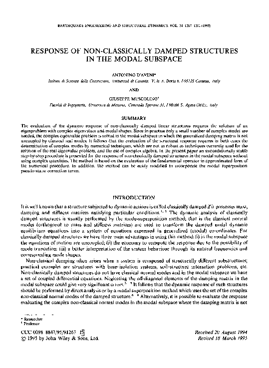 Pdf Response Of Non Classically Damped Structures In The Modal Subspace