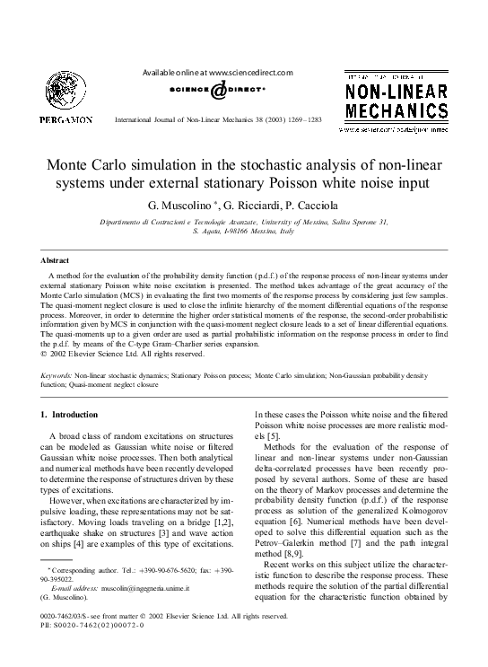 Pdf Monte Carlo Simulation In The Stochastic Analysis Of Non Linear