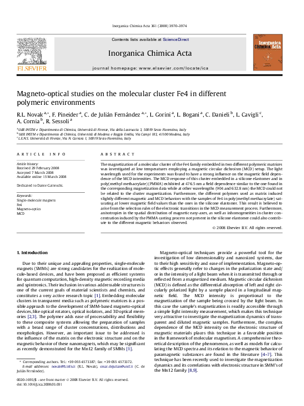 (PDF) Magneto-optical studies on the molecular cluster Fe4 in different ...