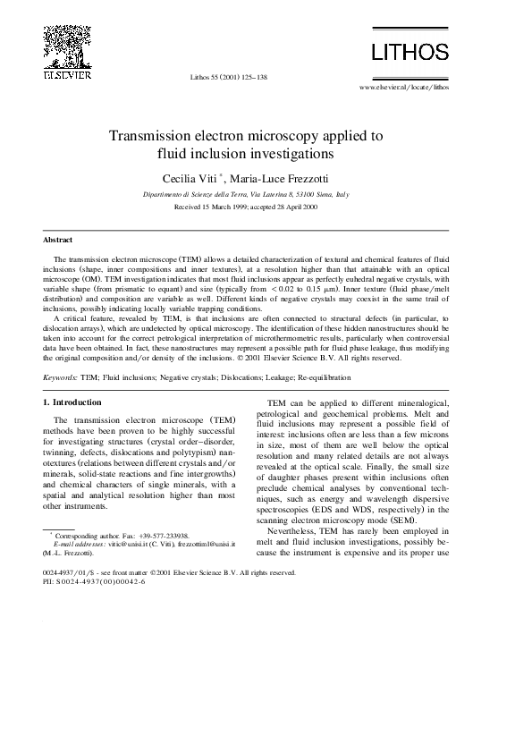 (PDF) Transmission electron microscopy applied to fluid inclusion ...