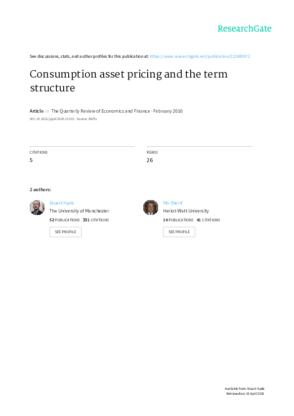 (PDF) Consumption asset pricing and the term structure
