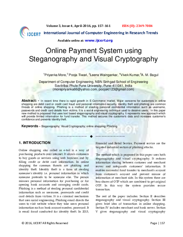 Pdf Online Payment System Using Steganography And Visual Cryptography Ijcert Publications