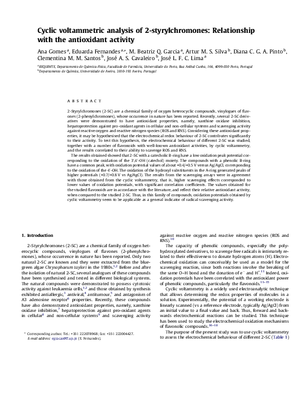 (PDF) Cyclic voltammetric analysis of 2-styrylchromones: Relationship ...