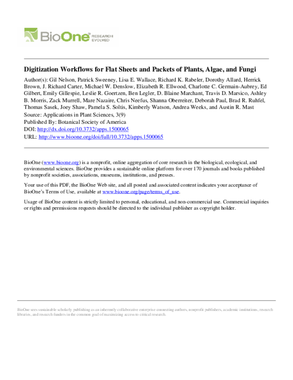 (PDF) Digitization Workflows for Flat Sheets and Packets of Plants ...