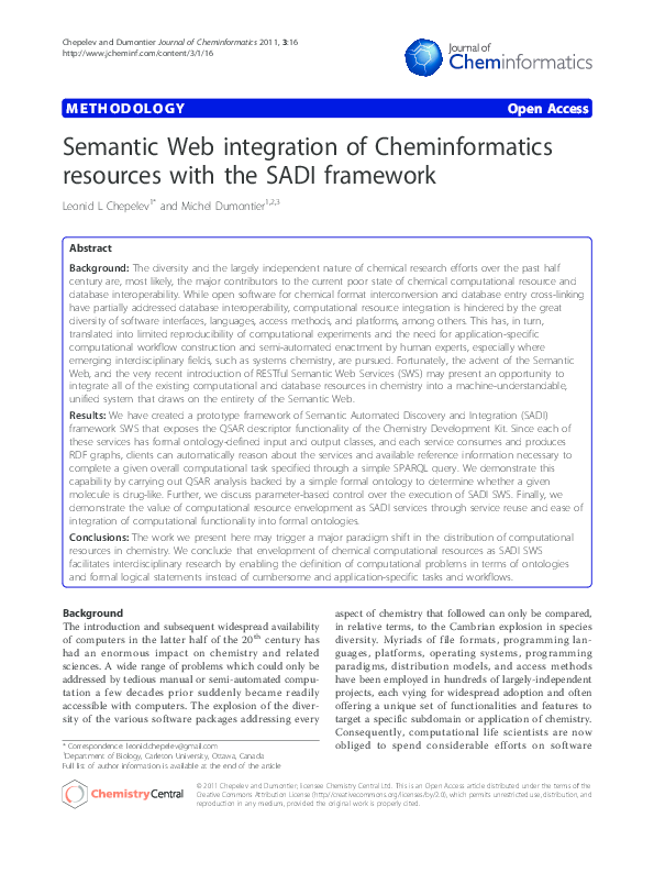 (PDF) Semantic Web integration of Cheminformatics resources with the SADI framework