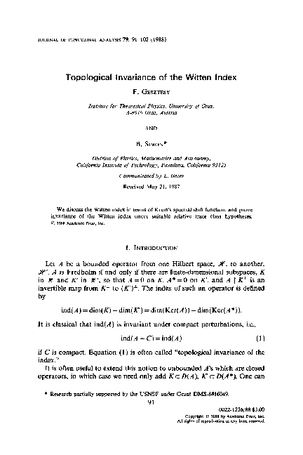 (PDF) Topological invariance of the Witten index