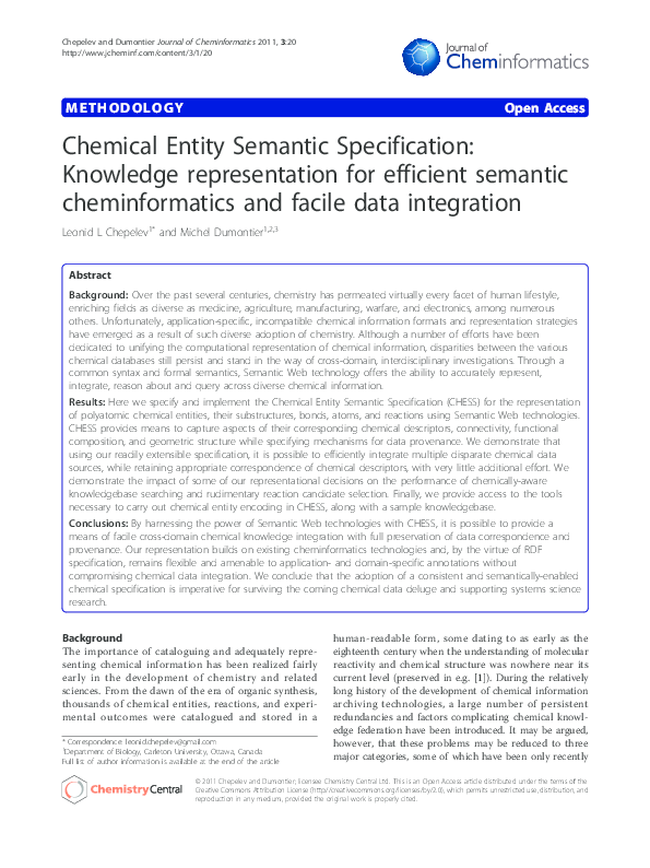 (PDF) Chemical entity semantic specification: Knowledge representation for efficient semantic ...