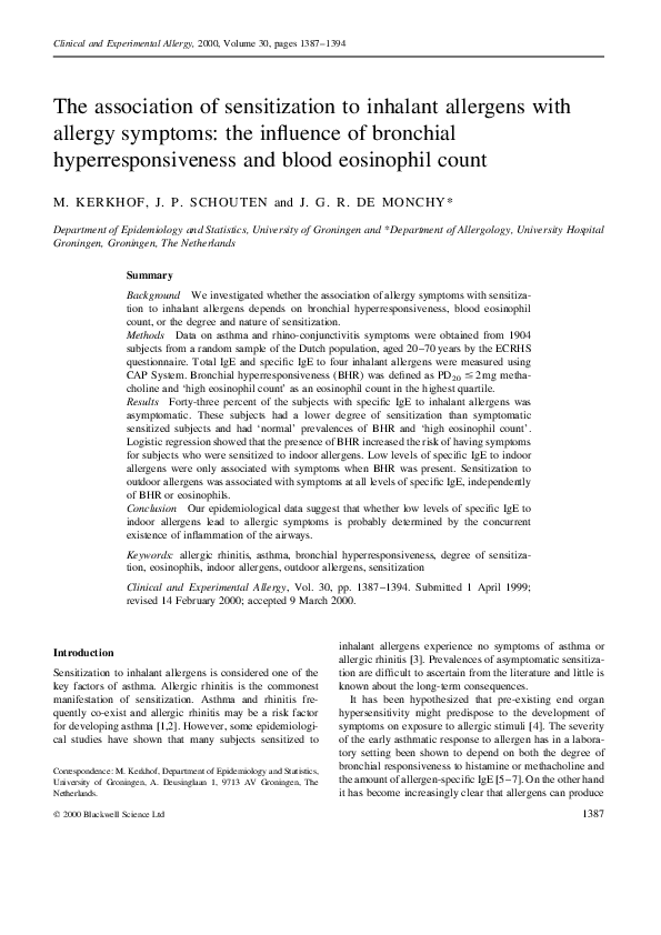 (PDF) The association of sensitization to inhalant allergens with ...