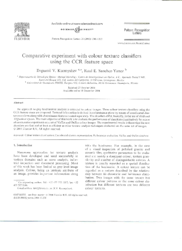 (PDF) Comparative experiment with colour texture classifiers using the CCR feature space