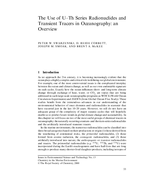 (PDF) The use of U?Th series radionuclides and transient tracers in ...