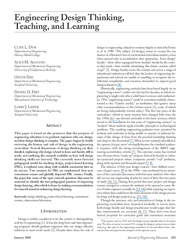 (PDF) Engineering Design Thinking, Teaching, and Learning
