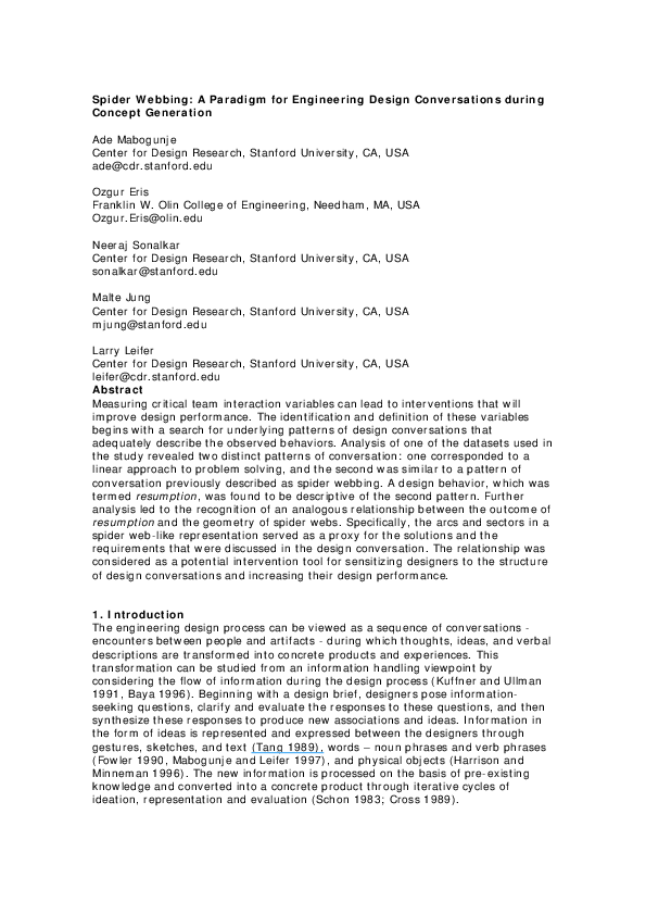 (PDF) Spider Webbing: A Paradigm for Engineering Design Conversations ...