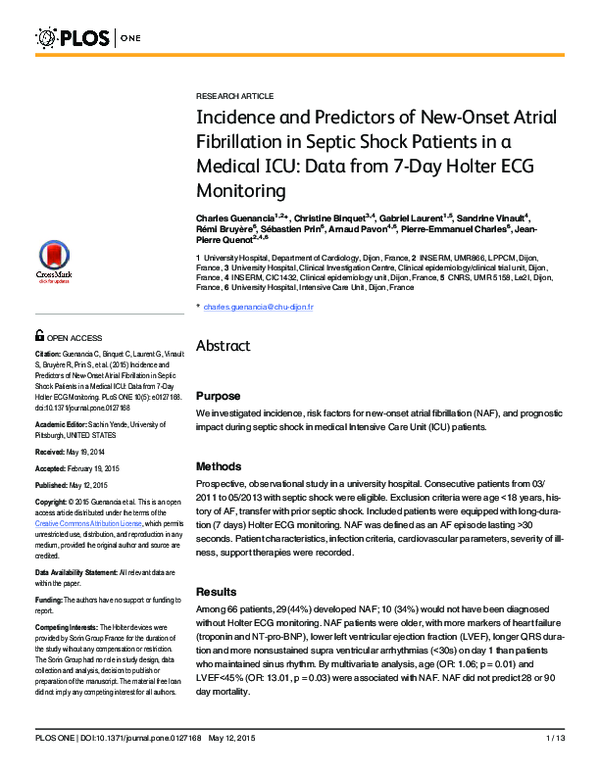 (PDF) Incidence and Predictors of New-Onset Atrial Fibrillation in Septic Shock Patients in a ...