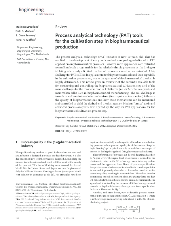(PDF) Process analytical technology (PAT) tools for the cultivation ...