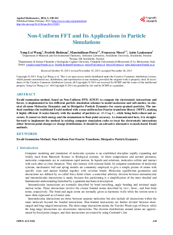 (PDF) Non-Uniform FFT and Its Applications in Particle Simulations