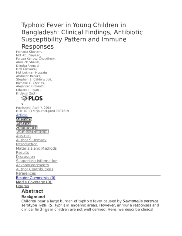 (DOC) Typhoid Fever in Young Children in Bangladesh: Clinical Findings ...