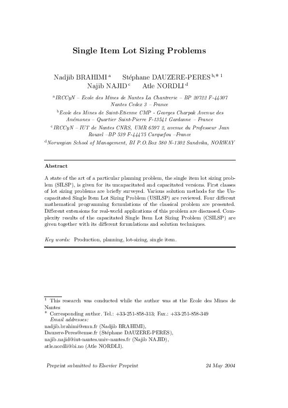 (PDF) Single item lot sizing problems