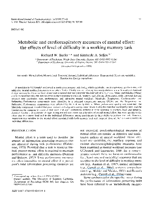 (PDF) Metabolic and cardiorespiratory measures of mental effort: the effects of level of ...