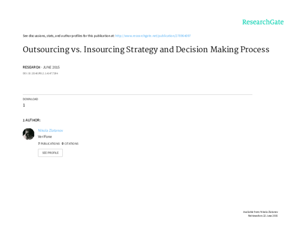 (PDF) Outsourcing vs. Insourcing Strategy and Decision Making Process