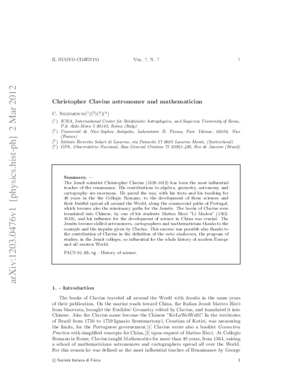 (PDF) Christopher Clavius astronomer and mathematician