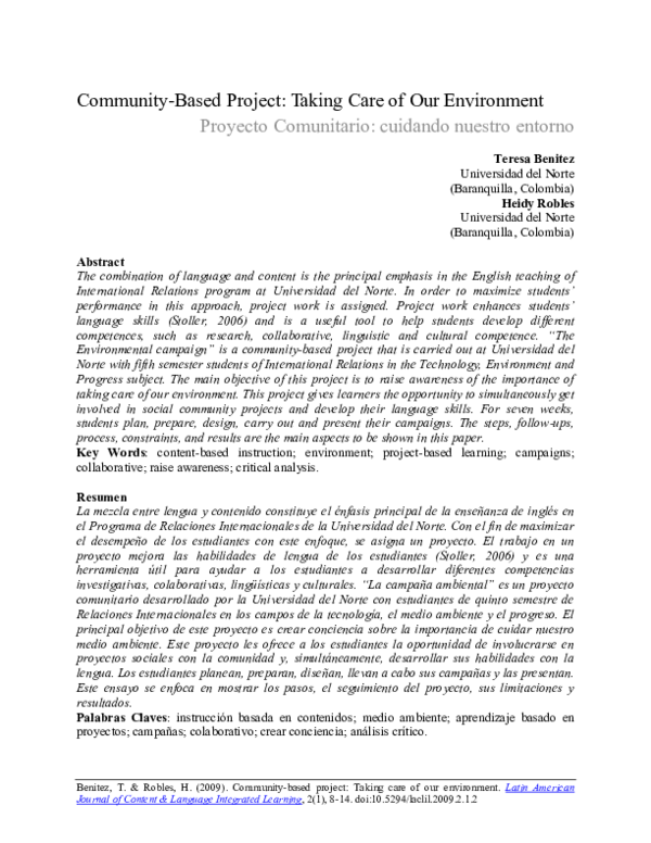 (PDF) Community-based project: taking care of our environment