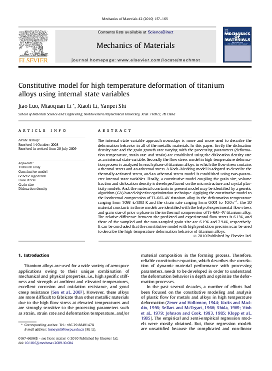 (PDF) Constitutive model for high temperature deformation of titanium alloys using internal ...