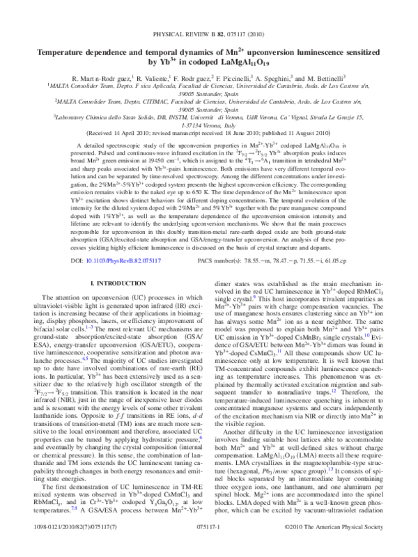 (PDF) Temperature dependence and temporal dynamics of Mn2+ upconversion luminescence sensitized ...