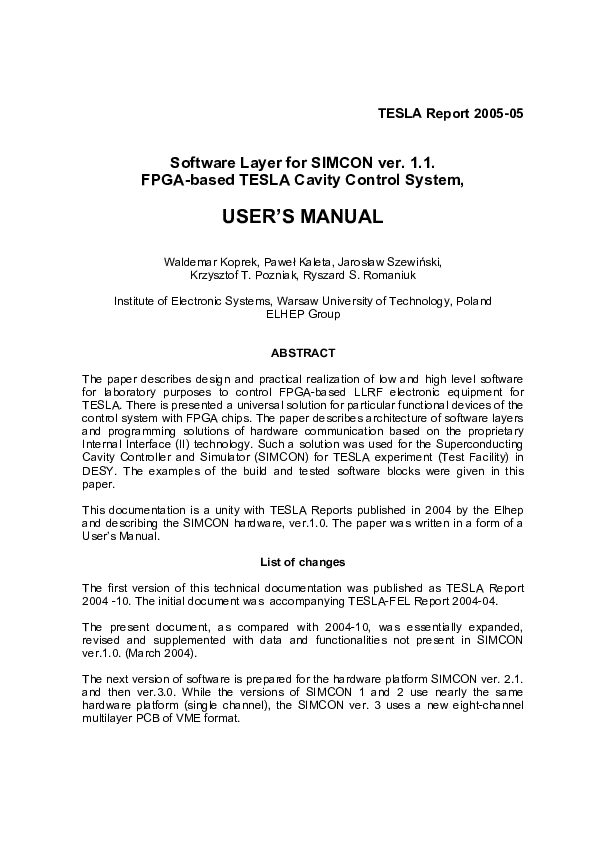 Pdf Software Layer For Simcon Ver 11 Fpga Based Tesla Cavity Control System Users Manual