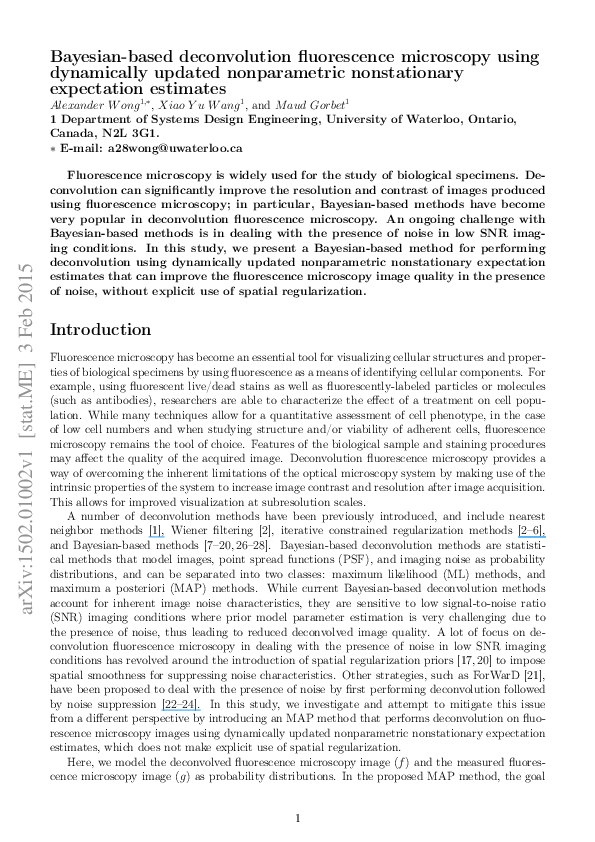 Pdf Bayesian Based Deconvolution Fluorescence Microscopy Using Dynamically Updated