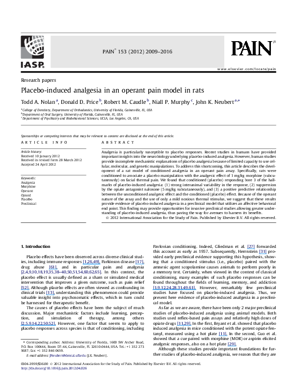 (PDF) Placebo-induced analgesia in an operant pain model in rats