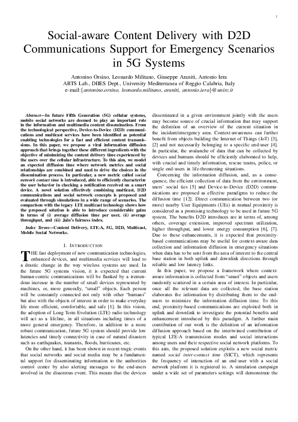 (PDF) Social-aware Content Delivery with D2D Communications Support for ...