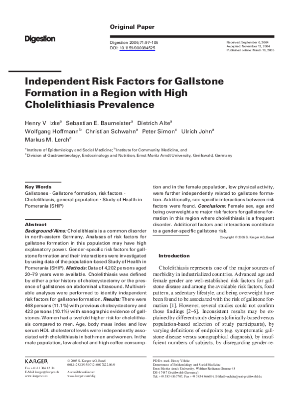 (PDF) Independent Risk Factors for Gallstone Formation in a Region with ...